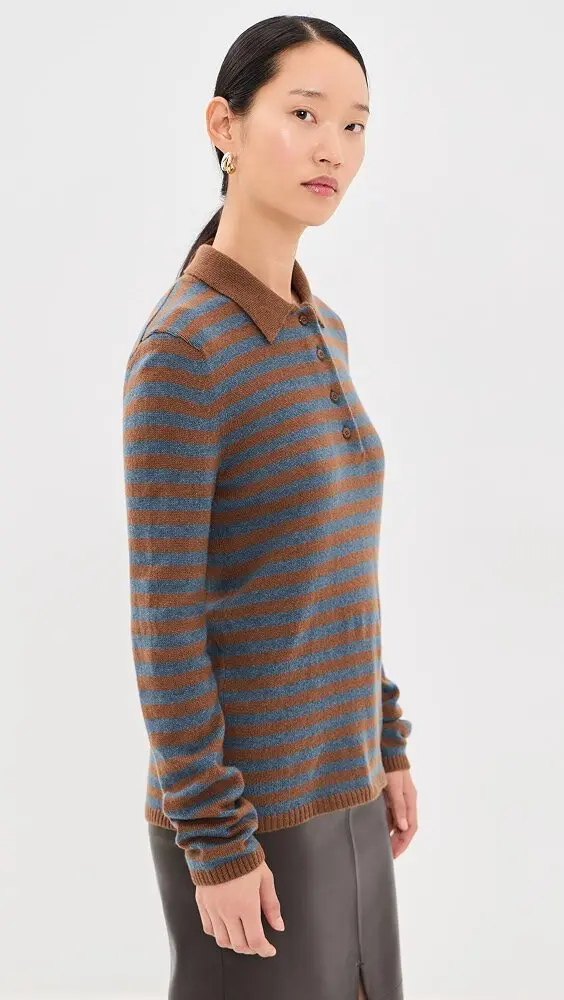 THE ELDER STATESMAN Aurora Cashmere Stripe Polo