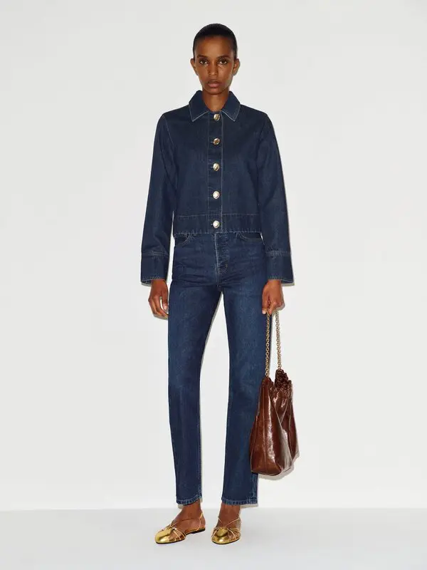 REFORMATION Mazy Cropped Denim Jacket - Blue