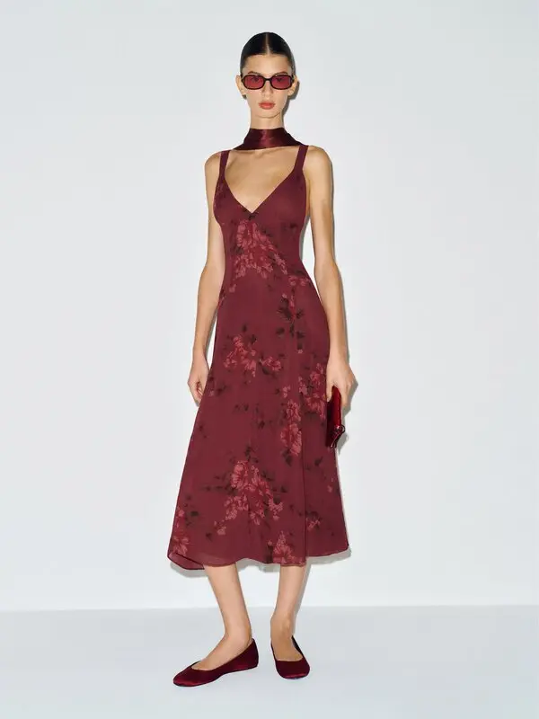 REFORMATION Maribella Sleeveless V-neck Midi Dress - Red