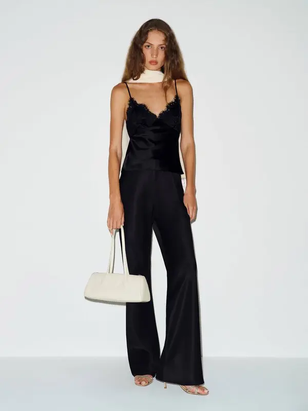REFORMATION Blythe Silk Top - Black