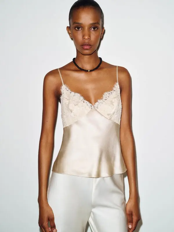 REFORMATION Blythe Silk Top - Ivory