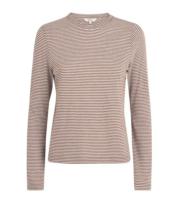 ME+EM Organic Cotton Stripe Long Sleeve Top - Brown