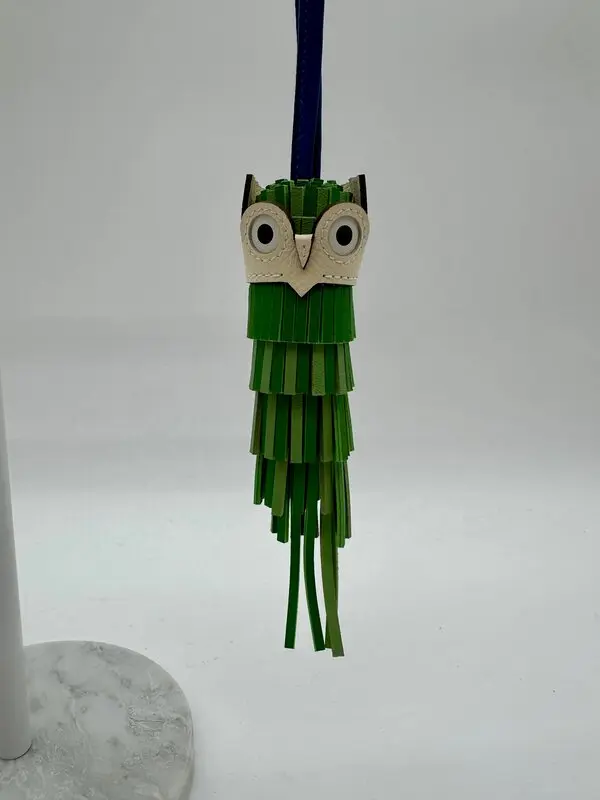 Hermès Chouette Owl Charm Vert Yucca/ Vert Criquet/ Bleu France/ Nata Milo, Swift And Epsom - Multi