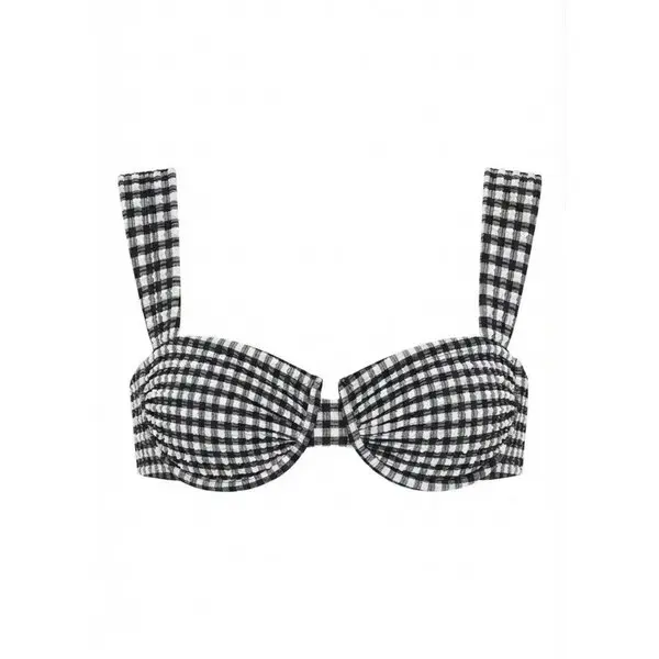 MONTCE Black & White Micro Gingham Bella Bikini Top