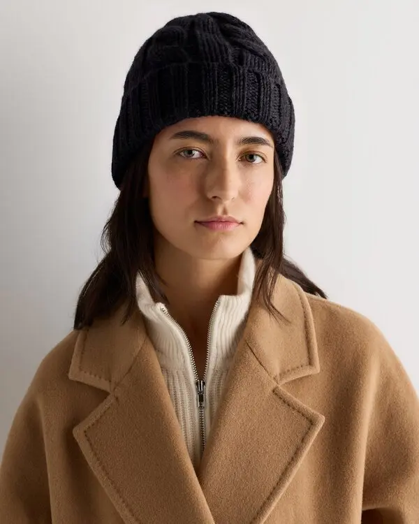Quince Mongolian Cashmere Cable Knit Beanie - Black