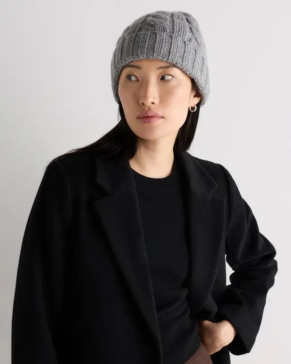 Quince Mongolian Cashmere Cable Knit Beanie - Heather Grey
