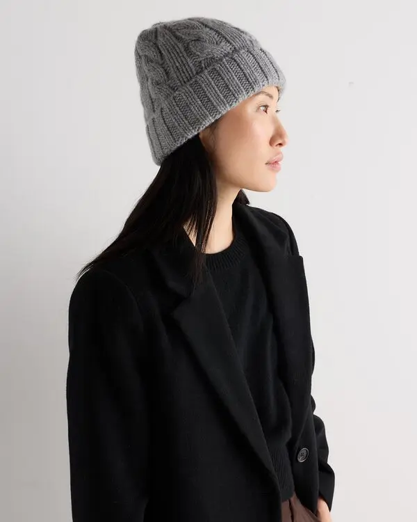Quince Mongolian Cashmere Cable Knit Beanie - Heather Grey