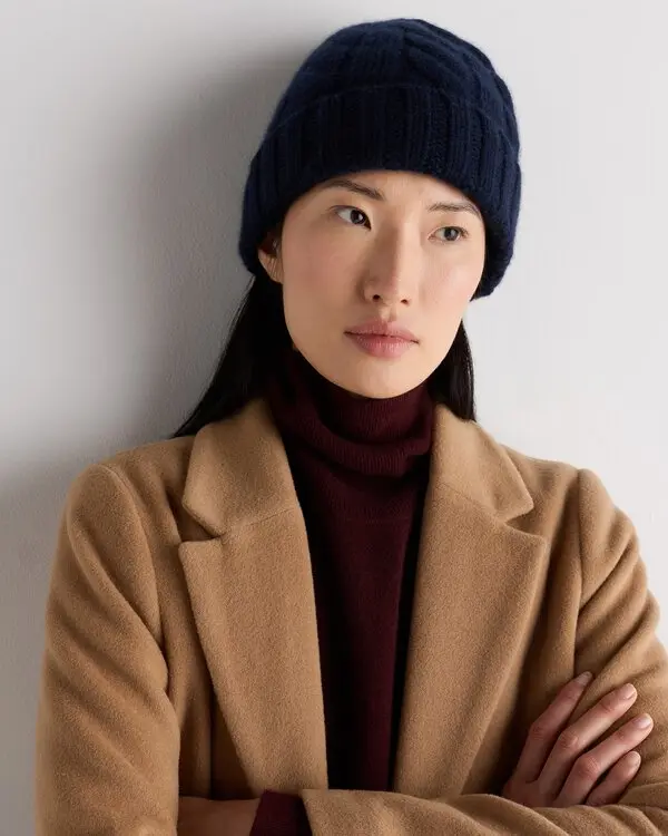 Quince Mongolian Cashmere Cable Knit Beanie - True Navy