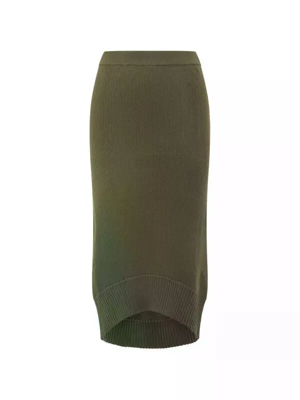 Victoria Beckham Ribbed-knit Asymmetric-hem Midi Skirt - Green