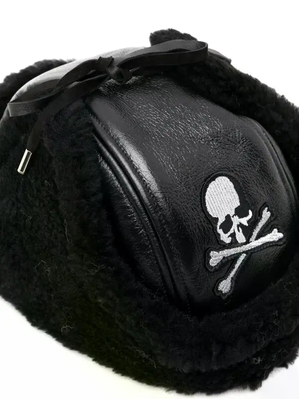 MASTERMIND WORLD Shearling-trim Leather Pilot Hat - Black