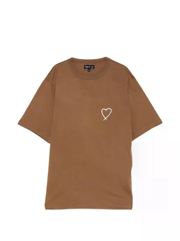 AGNES B. Heart-print Cotton T-shirt - Brown