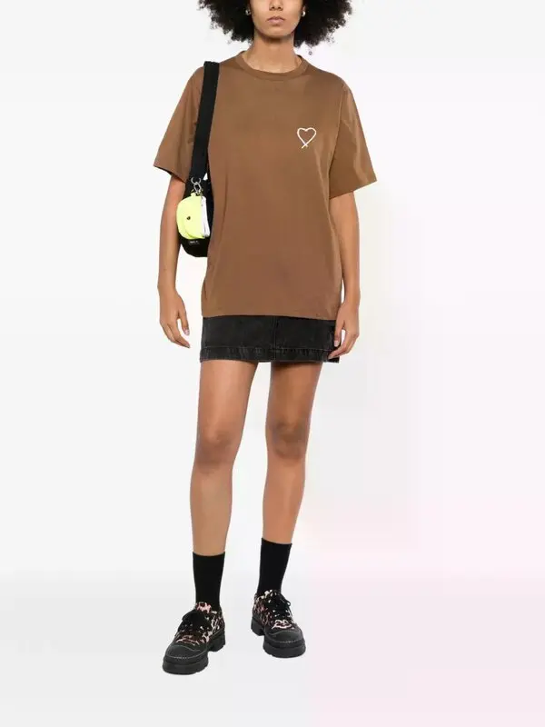 AGNES B. Heart-print Cotton T-shirt - Brown