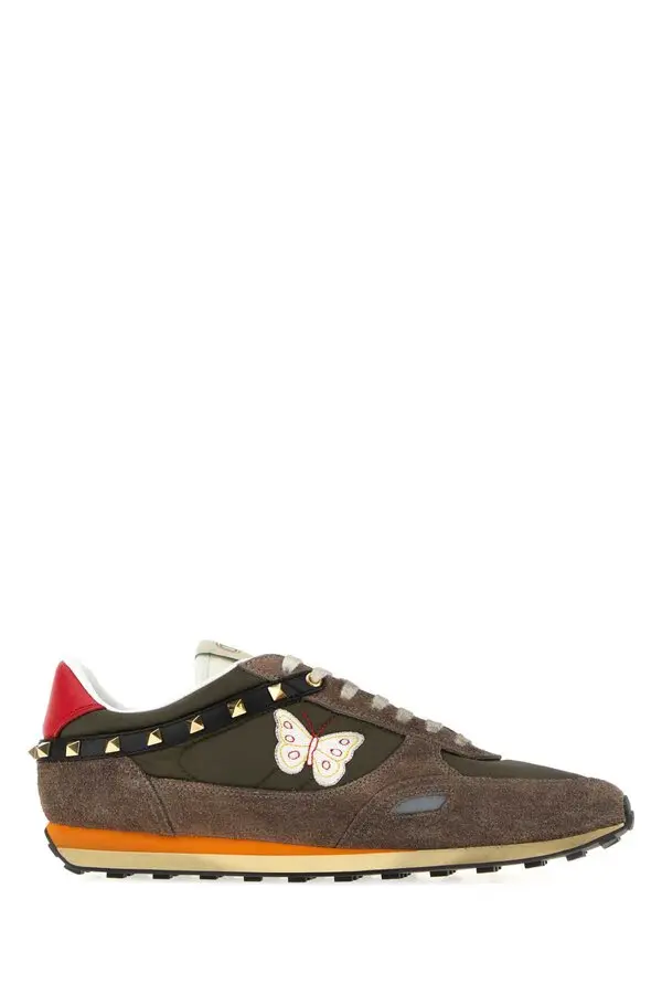 Valentino Garavani Two-tone Fabric And Suede Studded Sneakers - Multicoloured