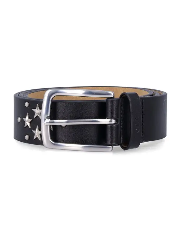 Obey Embellished Leather-blend Belt With Star & Stud Details - Nero