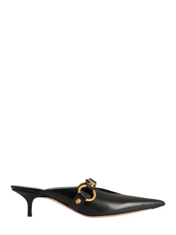 Balenciaga Leather Mule Pump With Kitten Heel - Black