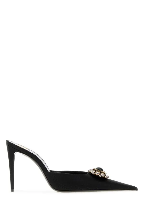 Saint Laurent Cosmo Flat Satin Pumps With Embellishment - Black