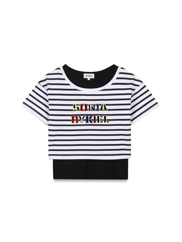 Sonia Rykiel Paris Layered Striped T-shirt With Embroidered Logo - Black