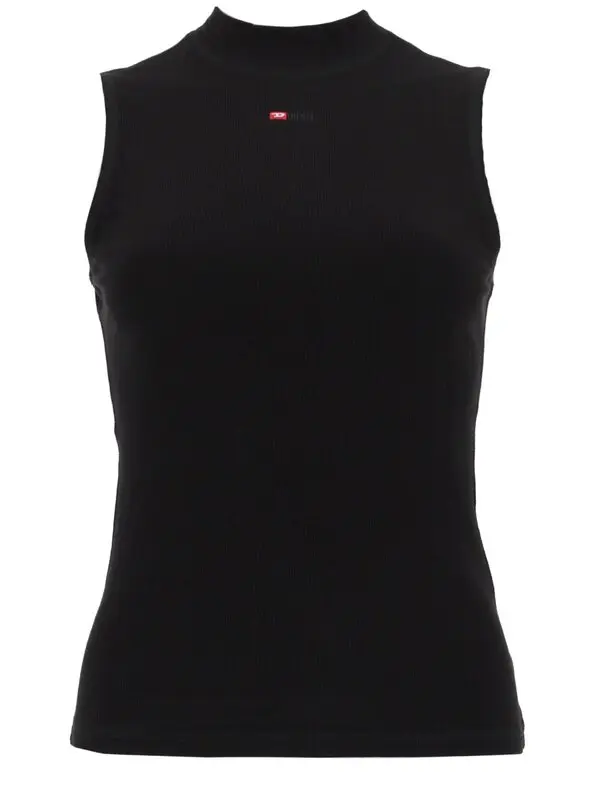 DIESEL® Slim Fit Ribbed Mock Neck Top - Black