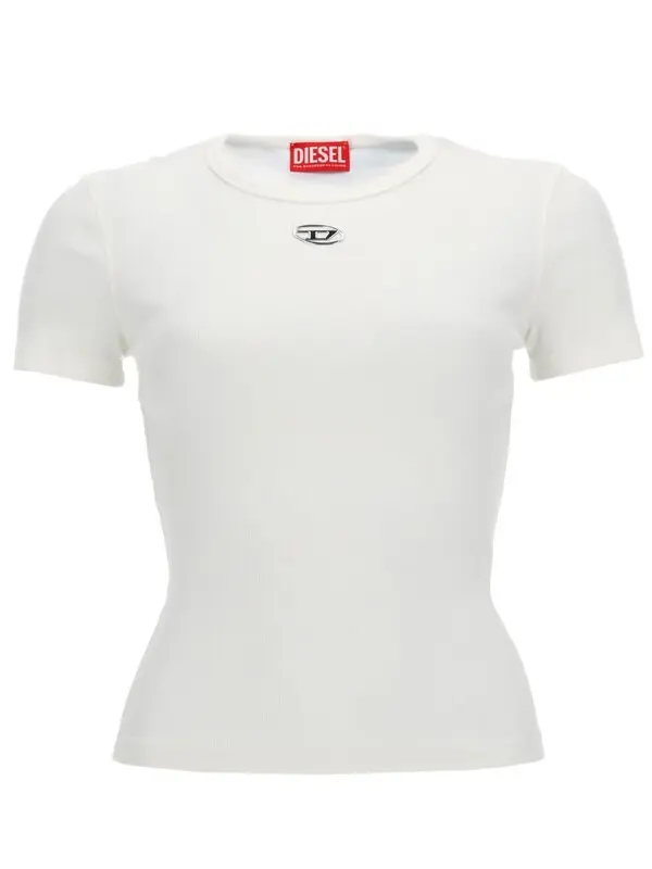 DIESEL® Ribbed Cotton Elastane Longline T-shirt - White