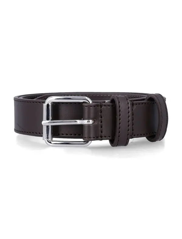 Comme Des Garçons Leather Belt With Rectangular Buckle - Marrone