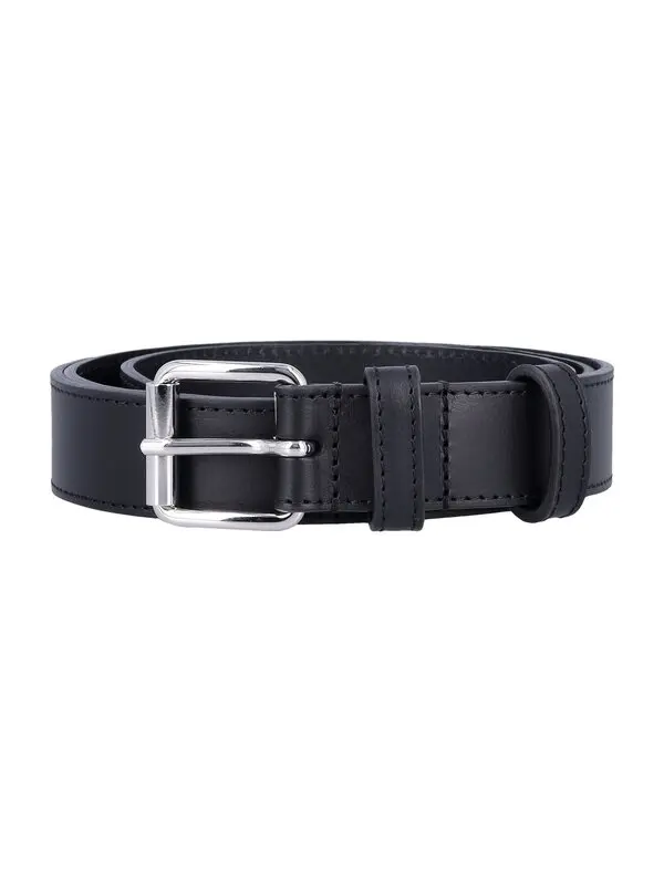 Comme Des Garçons Leather Belt With Rectangular Buckle - Nero