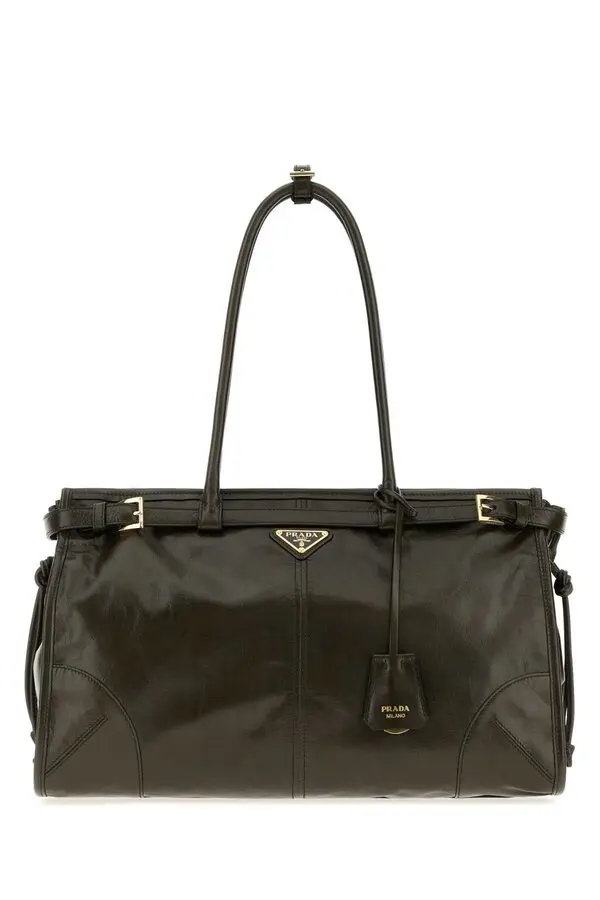 Prada Large Bonnie Leather Shoulder Handbag - Green