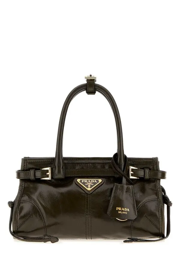 Prada Mini Leather Bonnie Handbag With Adjustable Shoulder Strap - Green