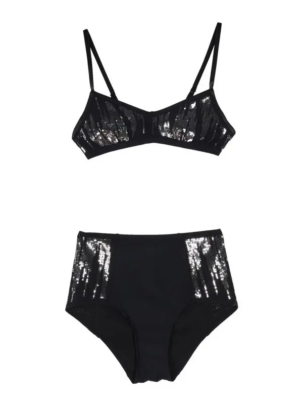 HUALA Sequined Mini Bralette Set - Black