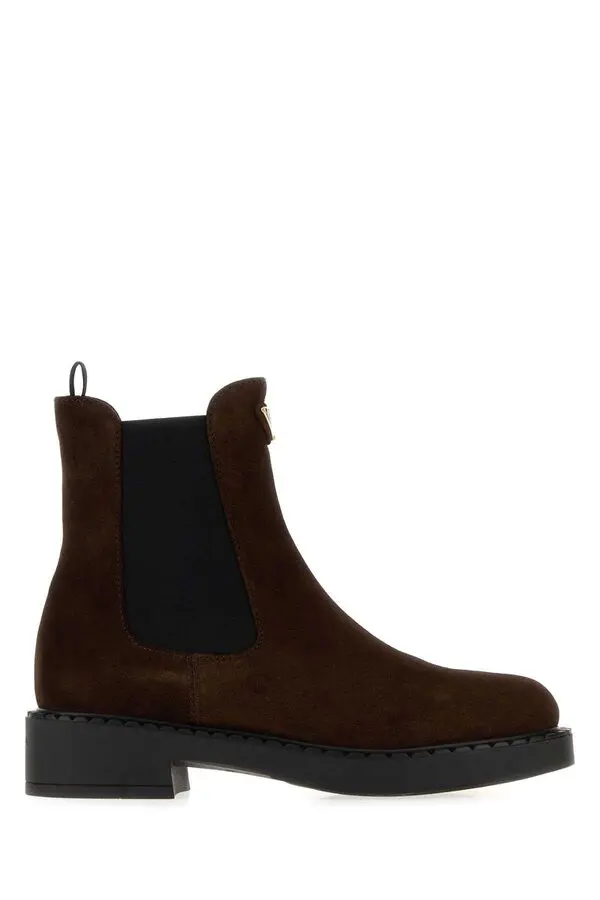 Prada Chocolate Suede Ankle Boots - Brown