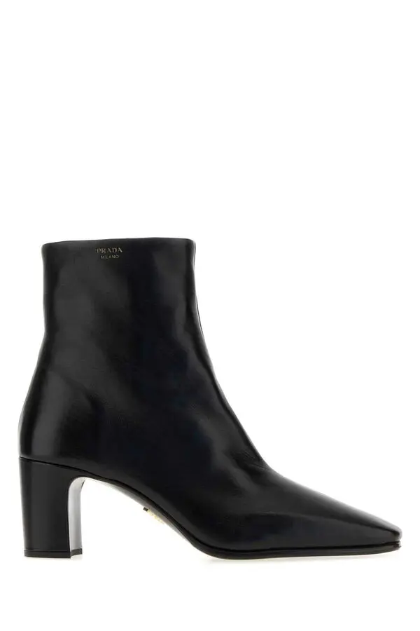 Prada Leather Ankle Boots With 6 Cm Heel - Black