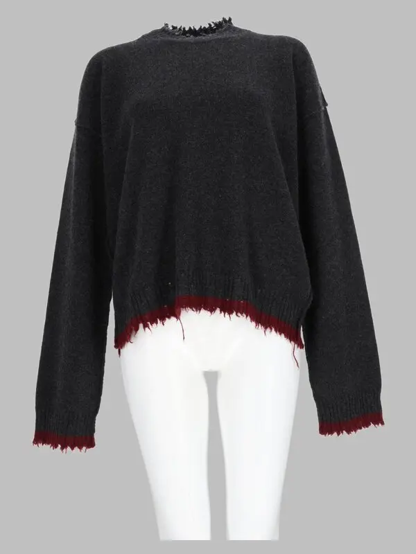UMA WANG 100% Cashmere Distressed Knit Top - Charcoal