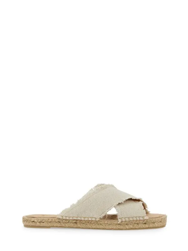 CastaÑer Linen Flat Sandal - White