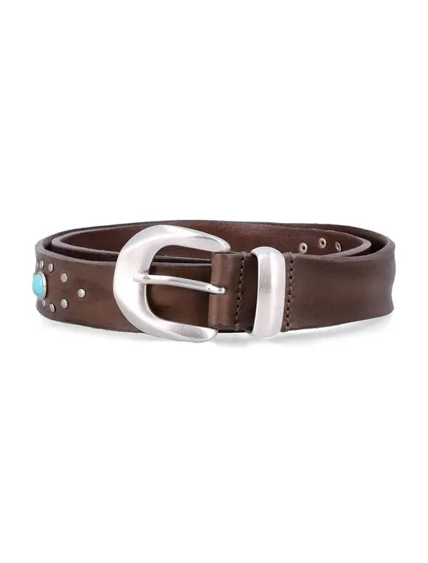 MANCINI 1979 Studded Leather Belt With Metal Buckle - Fango