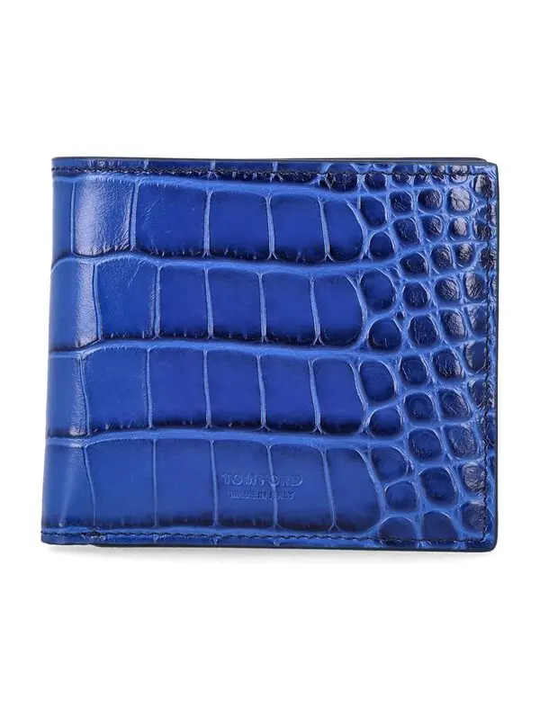 TOM FORD Croc-embossed Leather Bi-fold Wallet - Blu