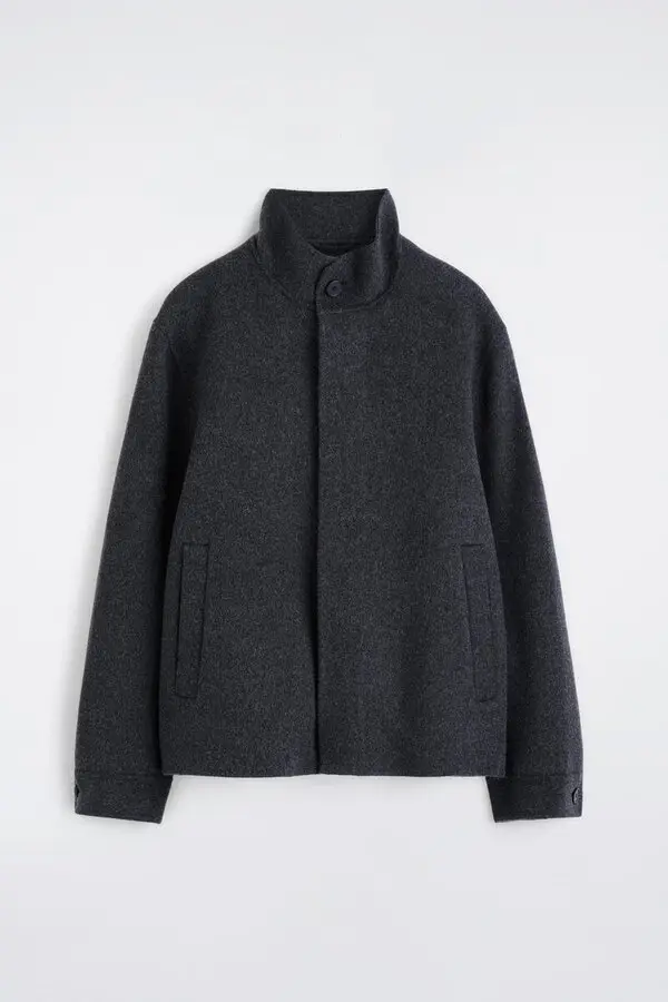 Cos Double-faced Wool Mock-neck Jacket - Gray