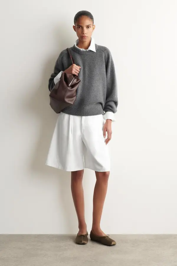 Cos Rounded Cashmere Crew-neck Jumper - Gray