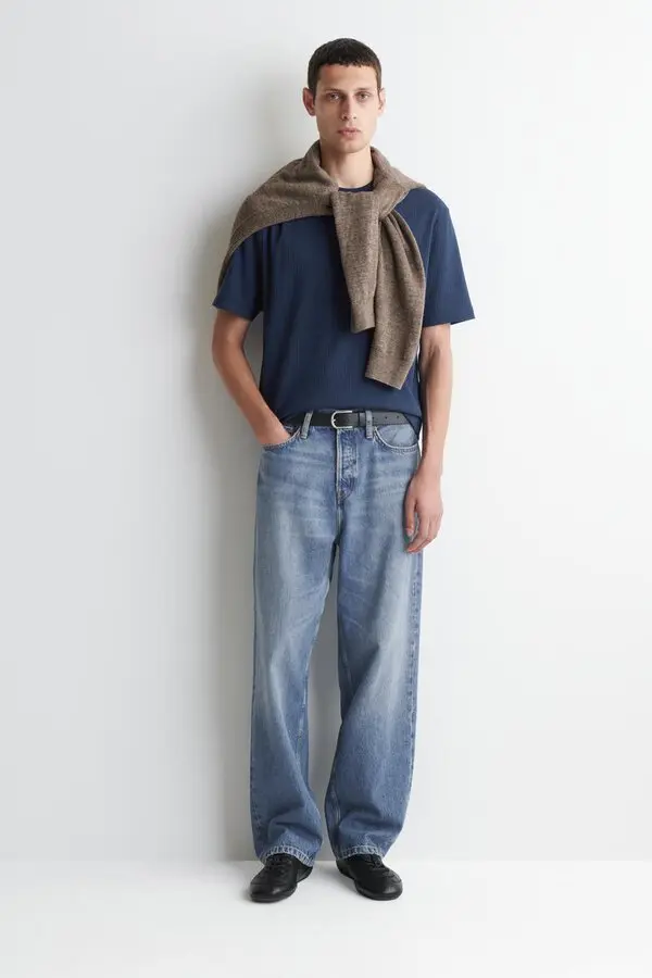 Cos Ribbed Jersey T-shirt - Navy
