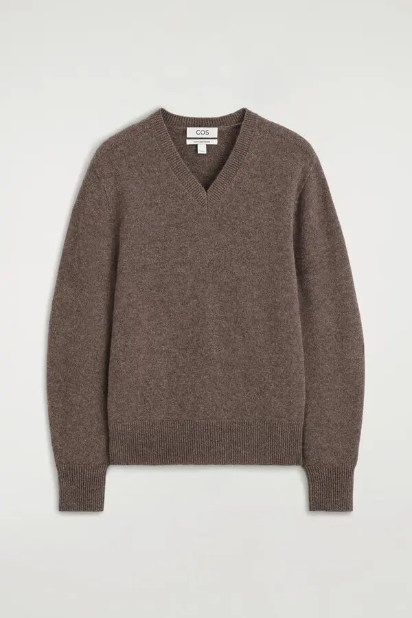 Cos Sculpted Cashmere V-neck Sweater - Brown
