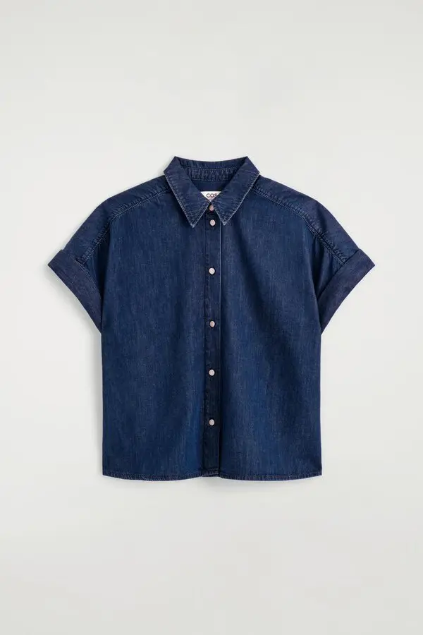 Cos Short-sleeved Denim Shirt - Dark Blue