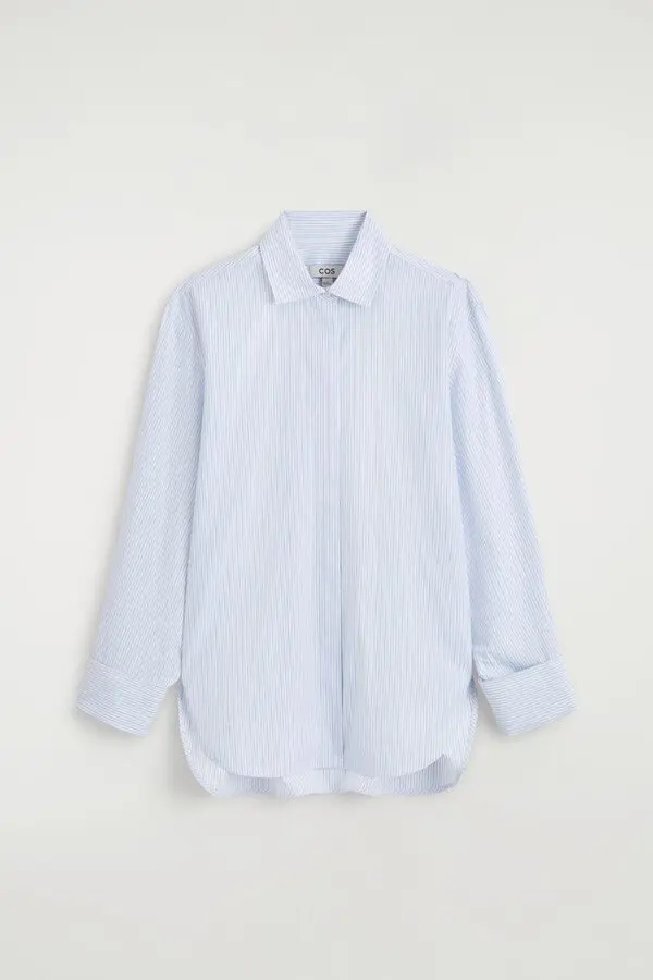 Cos Cutaway-collar Striped Cotton-blend Shirt - Blue/white
