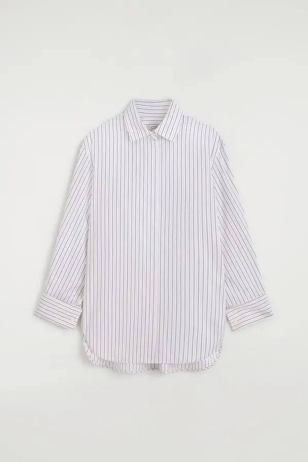 Cos Cutaway-collar Striped Cotton-blend Shirt - White