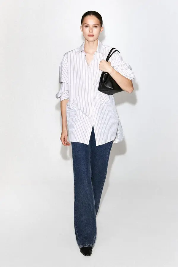 Cos Cutaway-collar Striped Cotton-blend Shirt - White