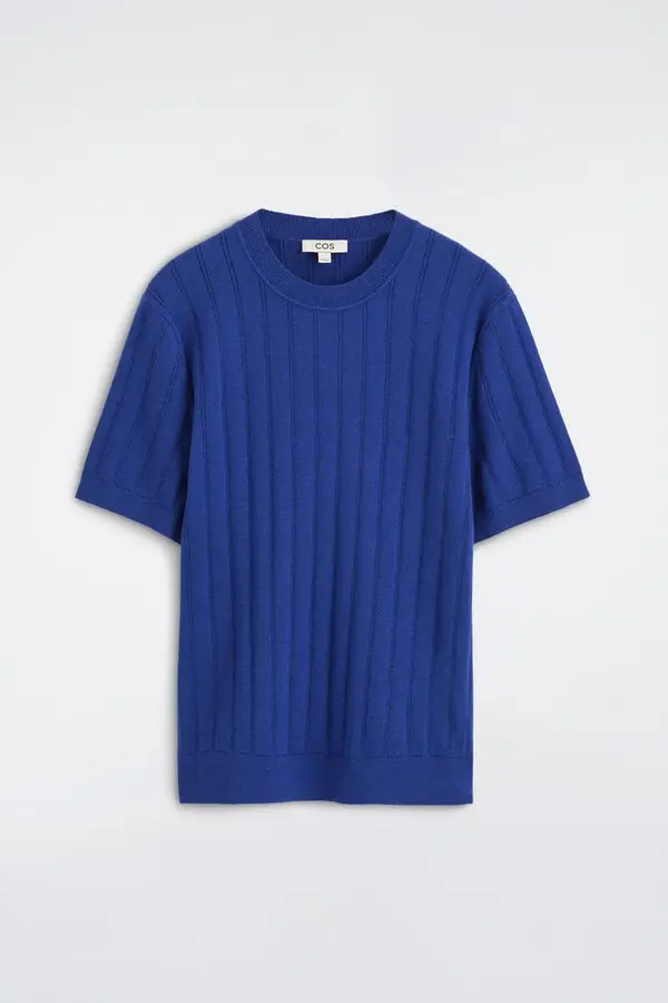 Cos Ribbed Merino Wool-cotton T-shirt - Blue
