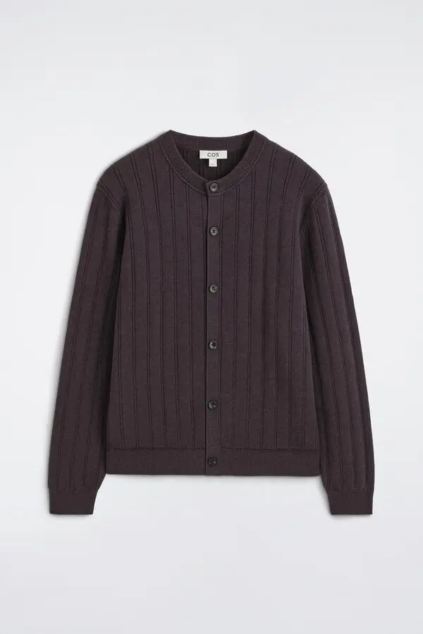 Cos Ribbed Wool-cotton Cardigan - Brown