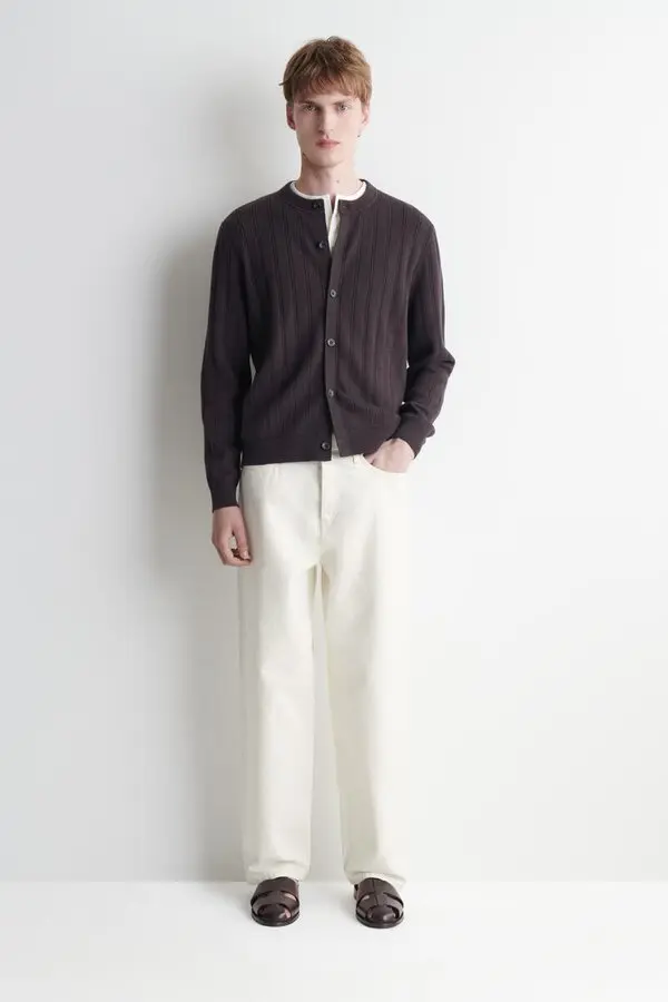 Cos Ribbed Wool-cotton Cardigan - Brown