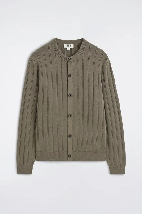 Cos Ribbed Wool-cotton Cardigan - Green