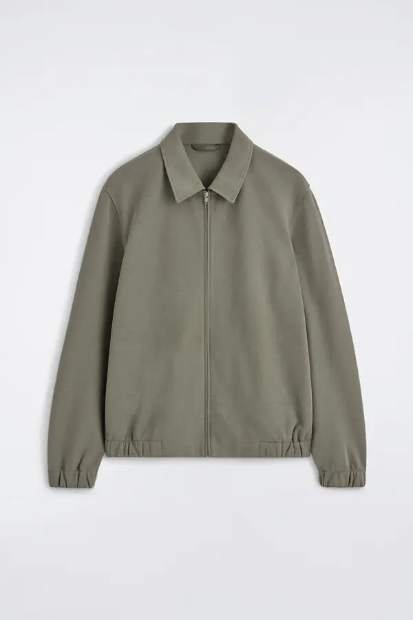 Cos Bonded-twill Harrington Jacket With Pointed Collar - Beige
