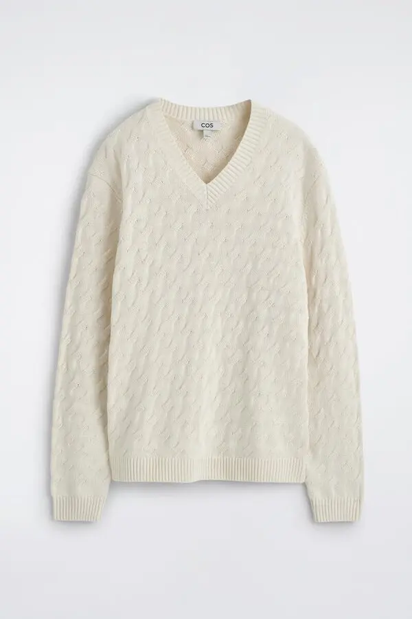 Cos Cable-knit Cotton-silk V-neck Sweater