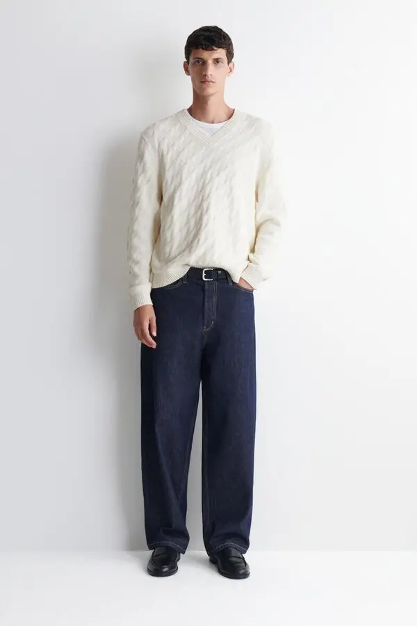 Cos Cable-knit Cotton-silk V-neck Sweater