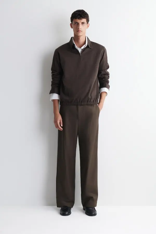 Cos Checked Cotton Jacquard Zip-up Polo Shirt